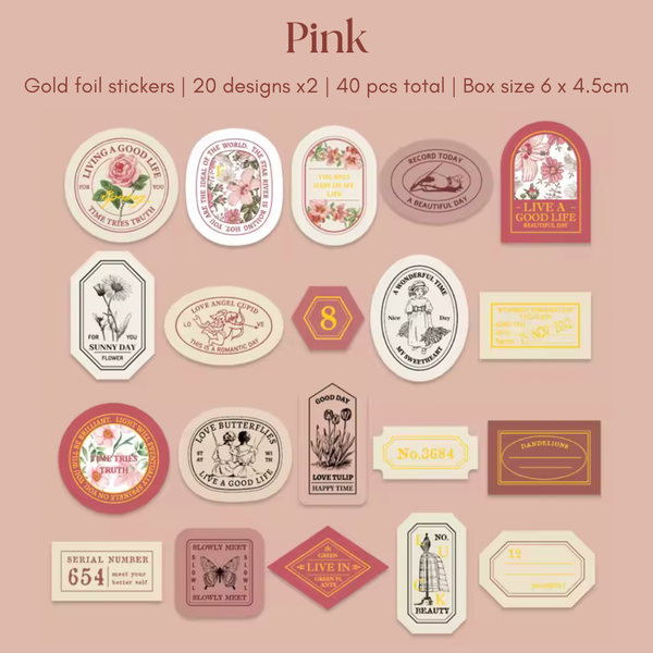 40 Pcs Small Retro Foil Label Stickers – Scrapbook & Journal